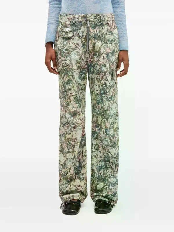 GANNI Floral-print Trousers - Neutrals