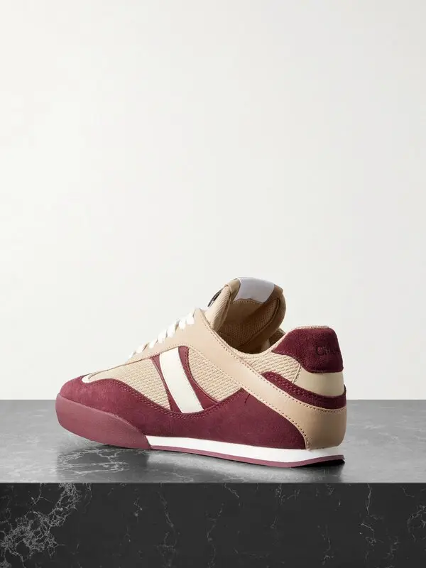 Chloé Kick Leather And Suede-trimmed Mesh Sneakers - Neutrals