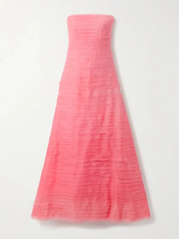 Aje Soundscape Strapless Layered Chiffon Gown - Pink