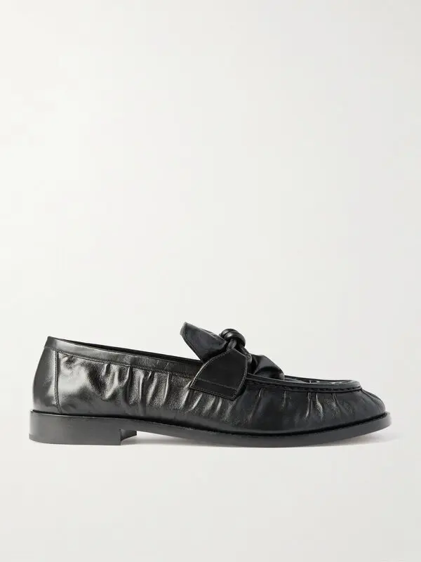 Bottega Veneta Astaire Knotted Crinkled-leather Loafers - Black
