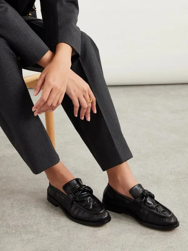 Bottega Veneta Astaire Knotted Crinkled-leather Loafers - Black