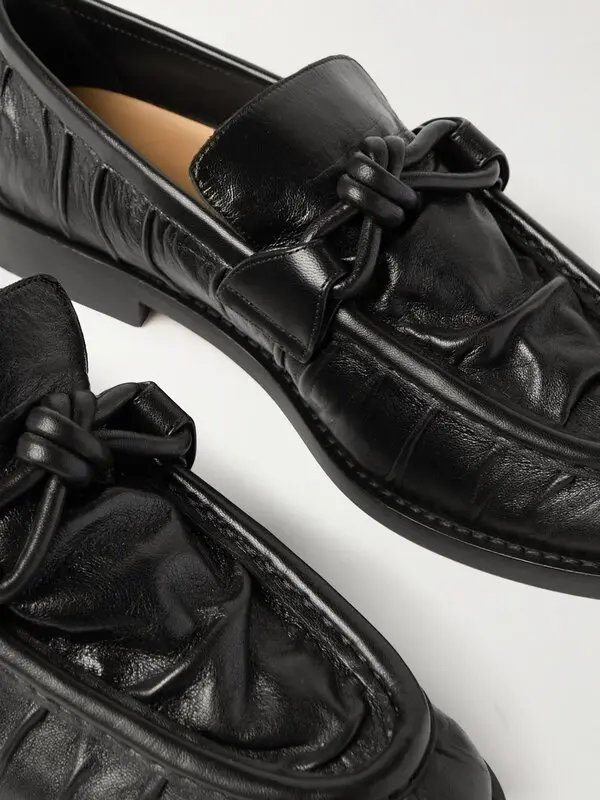 Bottega Veneta Astaire Knotted Crinkled-leather Loafers - Black