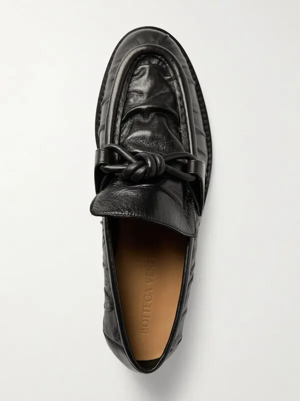 Bottega Veneta Astaire Knotted Crinkled-leather Loafers - Black