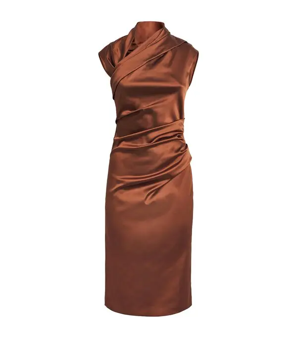 brown satin ruched dress Adrianna Papell One Shoulder Ruched Satin Gown main image 0