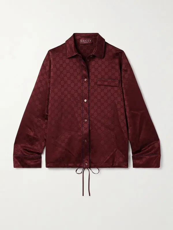 Gucci Tie-front Satin-jacquard Shirt - Burgundy