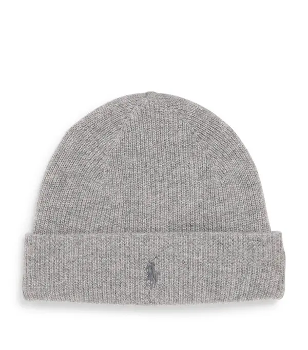 Ralph Lauren Cashmere Polo Beanie - Grey