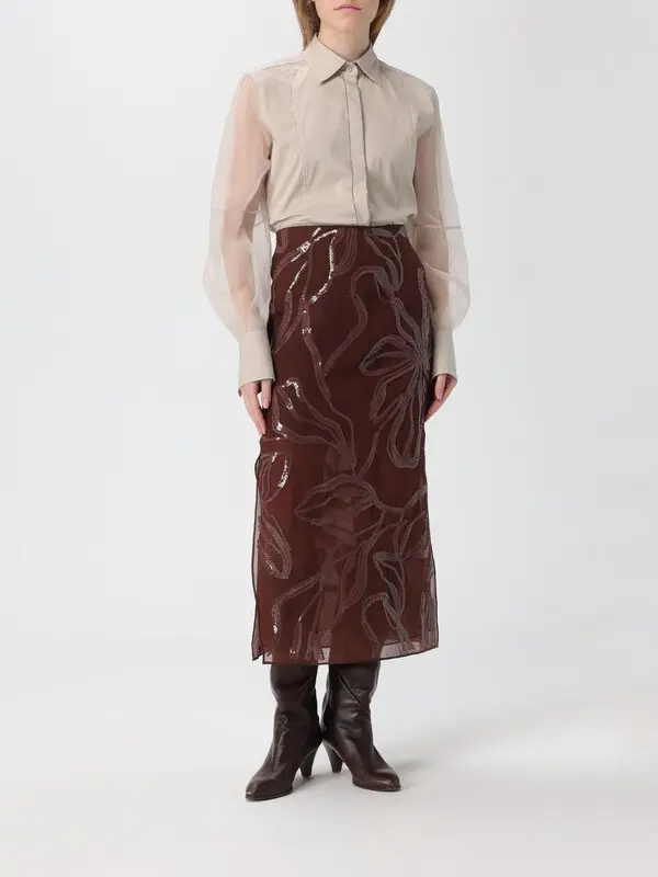 Brunello Cucinelli Midi Skirt - Burgundy