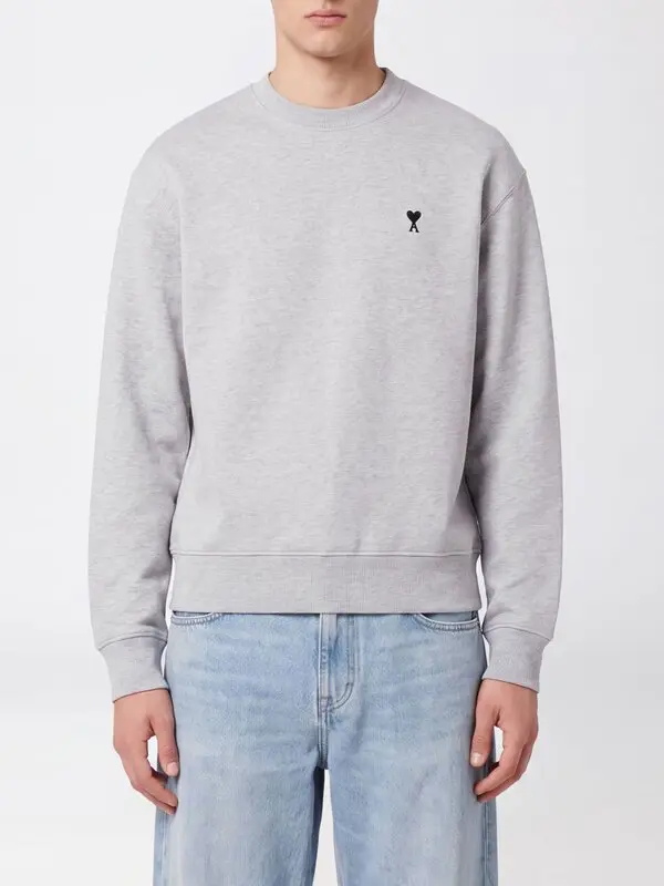 AMI Paris Cotton Crewneck Sweatshirt With Logo - Grey 1