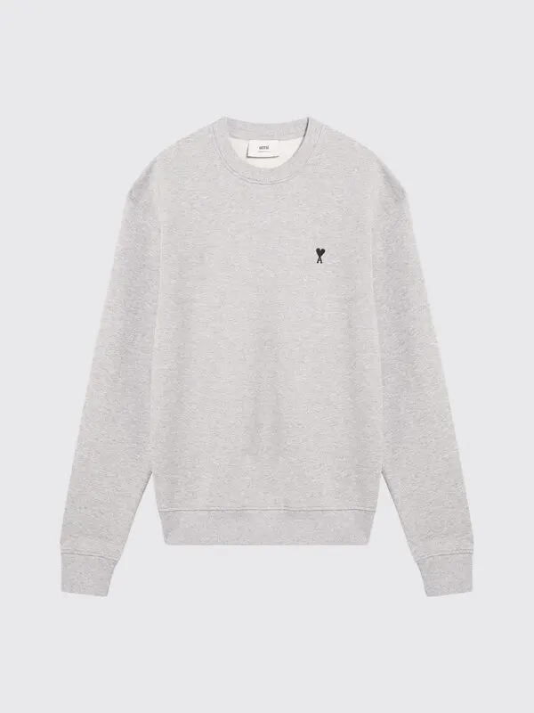 AMI Paris Cotton Crewneck Sweatshirt With Logo - Grey 1