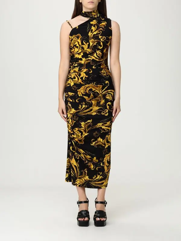 Versace Gold Print Draped Dress
