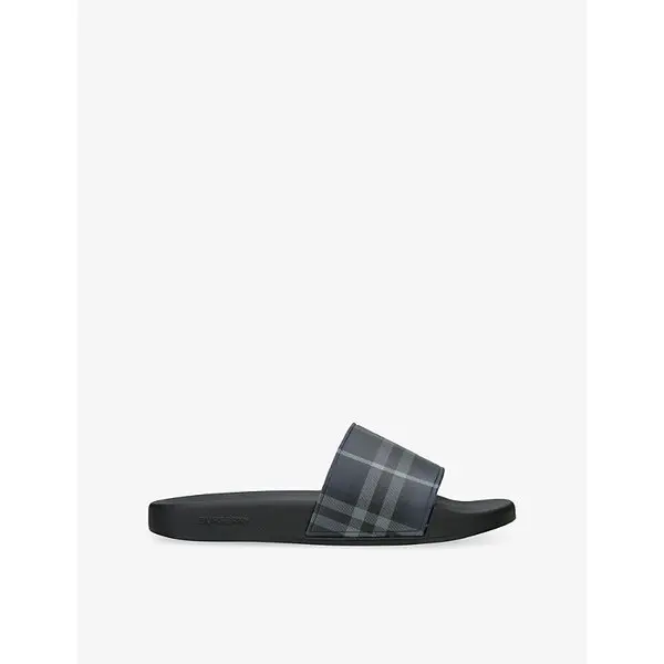 Burberry Check Slides - Navy