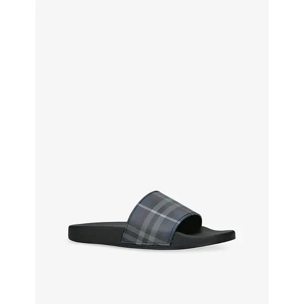 Burberry Check Slides - Navy
