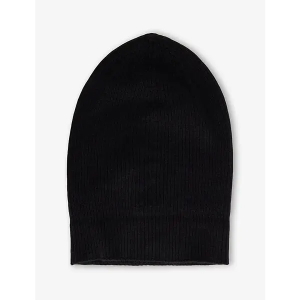 Rick Owens Ribbed Virgin Wool Beanie - Black