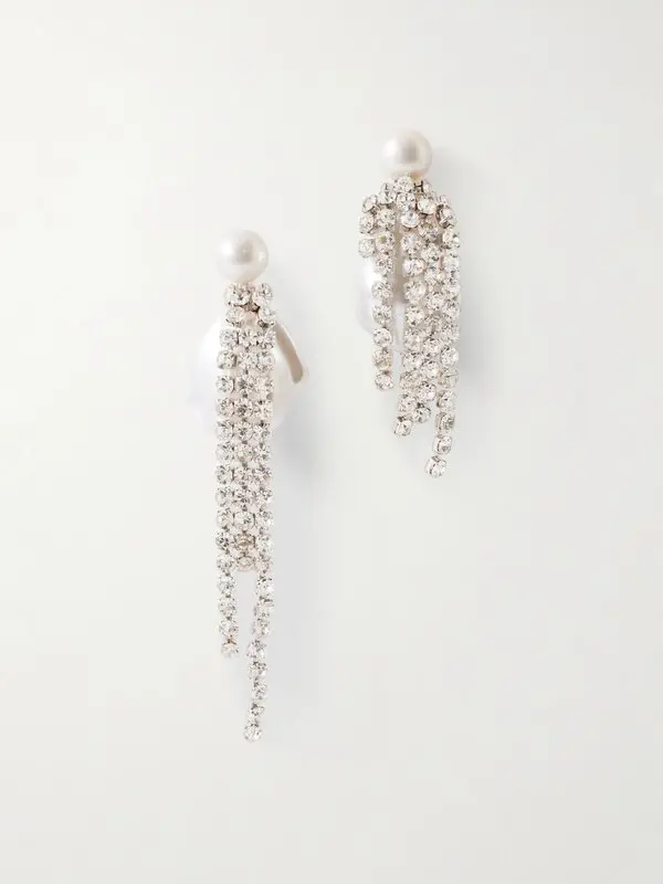 Completedworks Rhodium-plated Pearl And Crystal Dangle Earrings - White