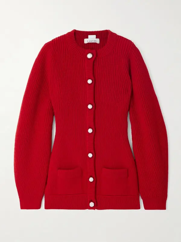 LANVIN Ribbed Wool Cardigan - Red