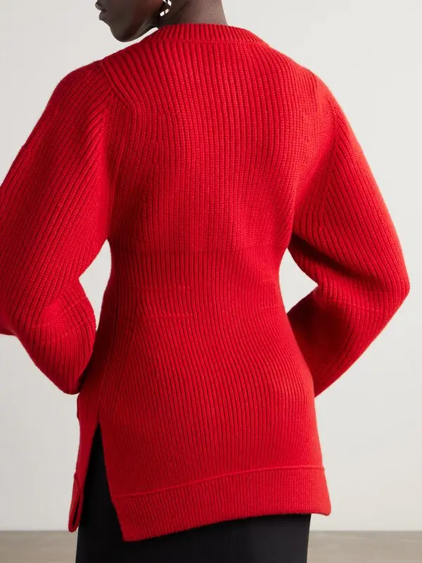 LANVIN Ribbed Wool Cardigan - Red