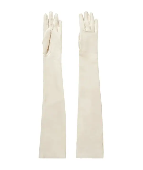 Khaite Remo Long Leather Gloves - Cream