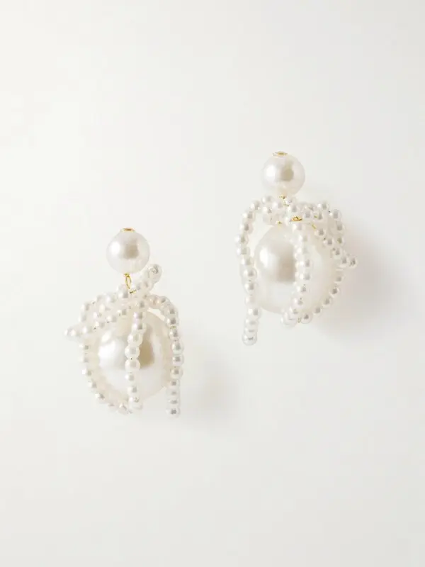 Completedworks Gold-plated Faux Pearl Dangle Earrings - White