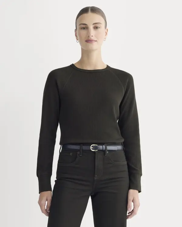 Everlane Slim-fit Crew Neck Waffle Sweater - Black