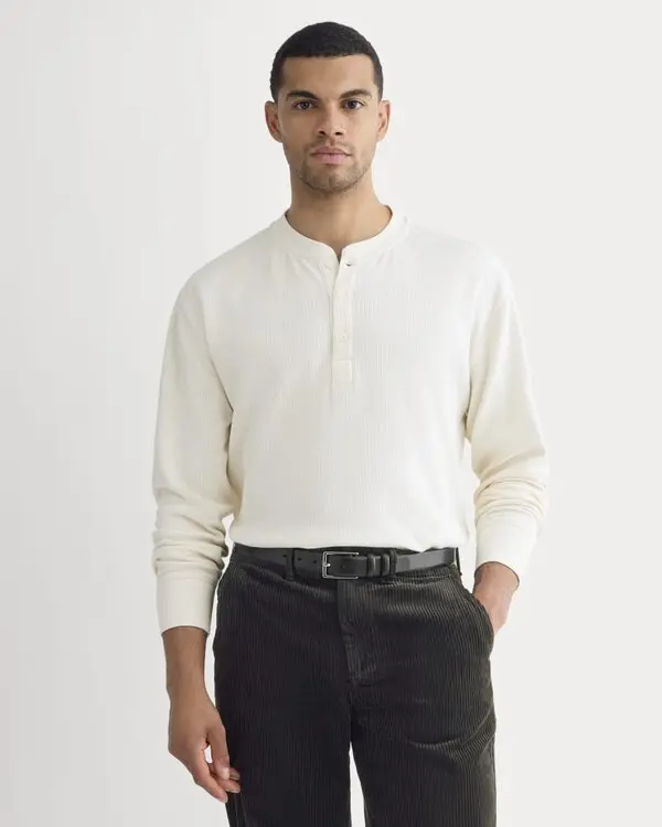 Everlane Cozy Waffle Cotton Henley - Bone