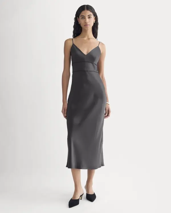 Everlane Bias Cut Silk Charmeuse Slip Dress - Graphite