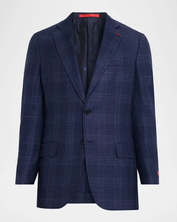 Isaia Tonal Plaid Single-breasted Sport Coat - Blue