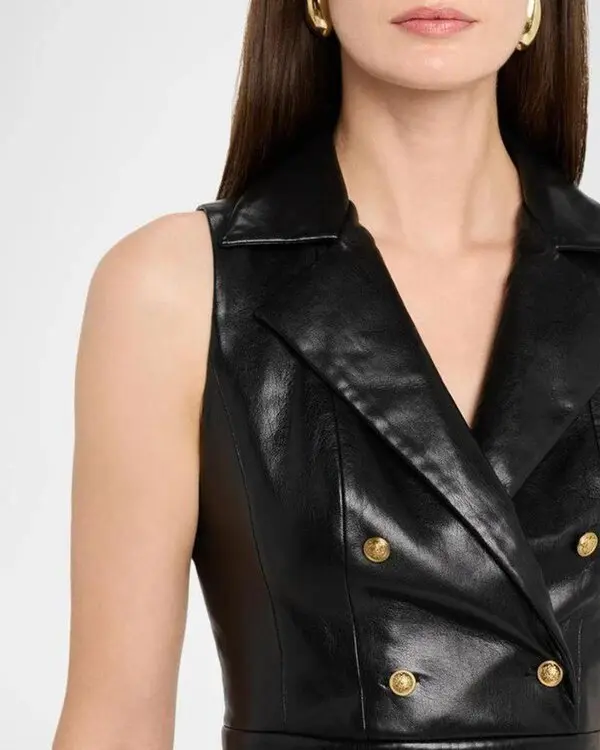 Alice + Olivia Emmy Vegan Leather Mini Dress - Black