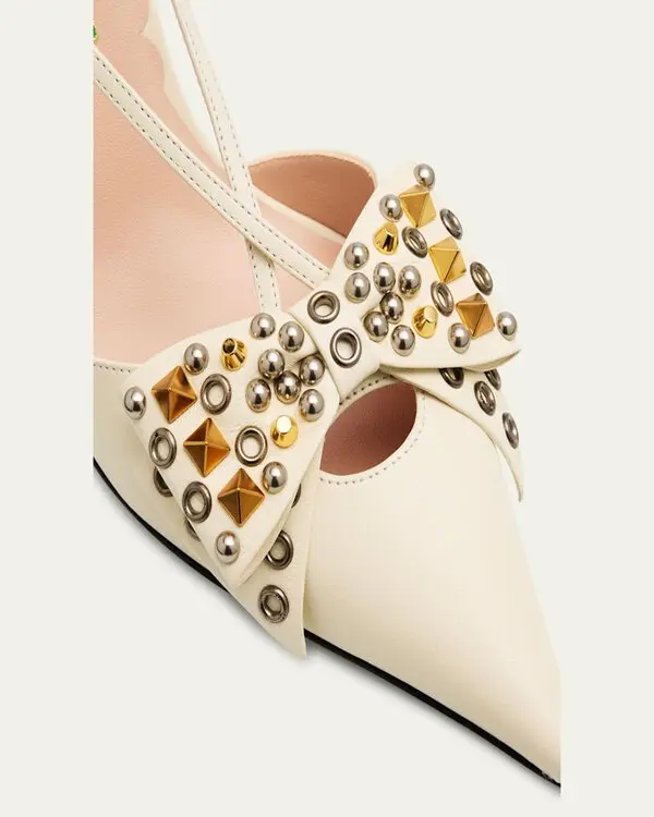 Valentino Garavani Bowow Studded Leather Slingback Pumps