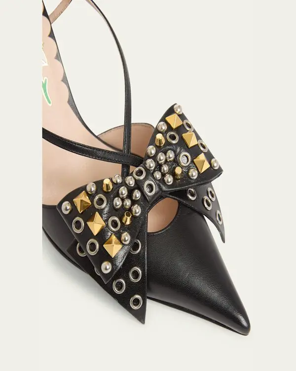 Valentino Garavani Bowow Studded Leather Slingback Pumps