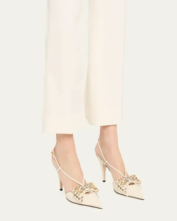 Valentino Garavani Bowow Studded Leather Slingback Pumps
