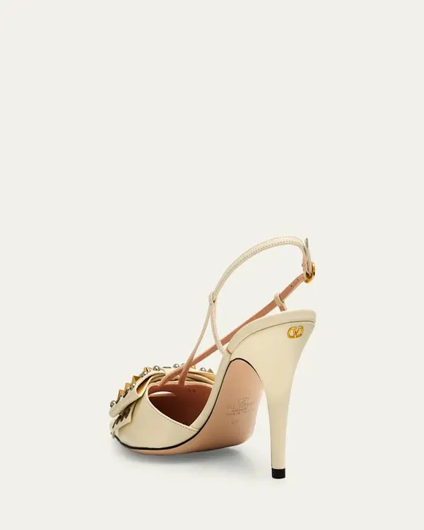 Valentino Garavani Bowow Studded Leather Slingback Pumps