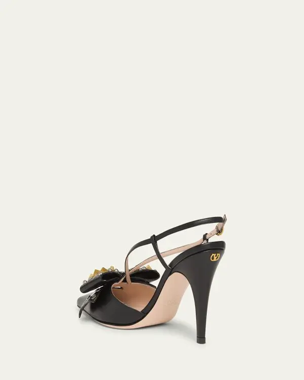 Valentino Garavani Bowow Studded Leather Slingback Pumps