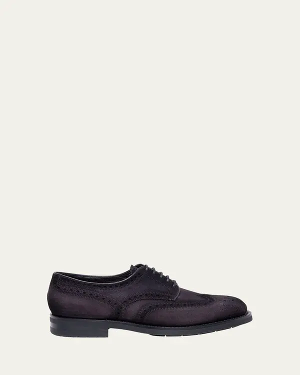 Santoni Emil Suede Brogue Wingtip Derby Shoes - Dark Gray