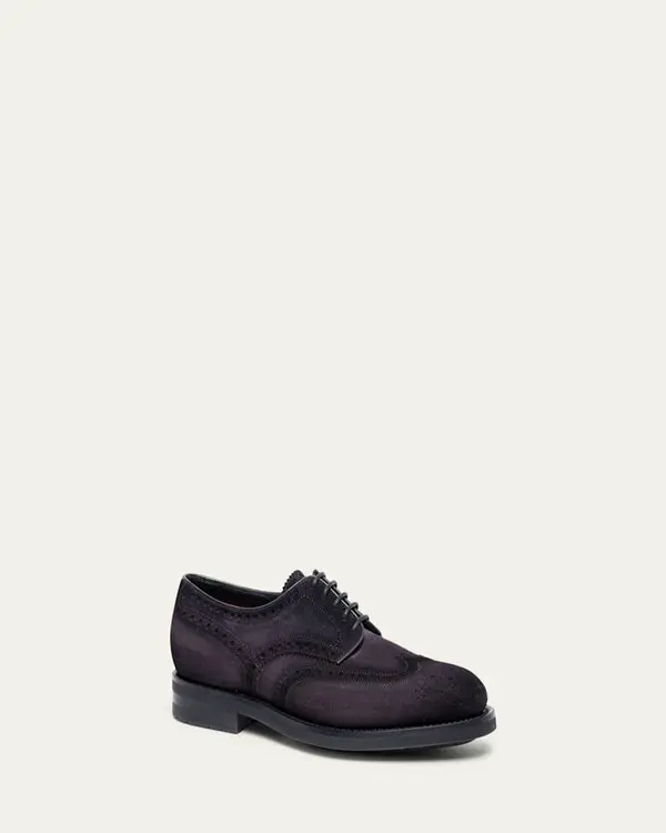 Santoni Emil Suede Brogue Wingtip Derby Shoes - Dark Gray