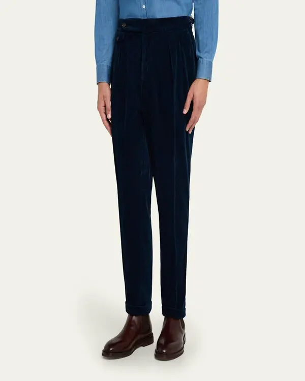 Brunello Cucinelli Cotton Corduroy Waist-tab Pleated Pants