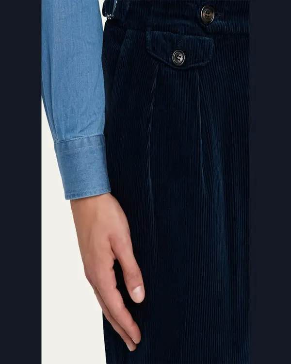 Brunello Cucinelli Cotton Corduroy Waist-tab Pleated Pants