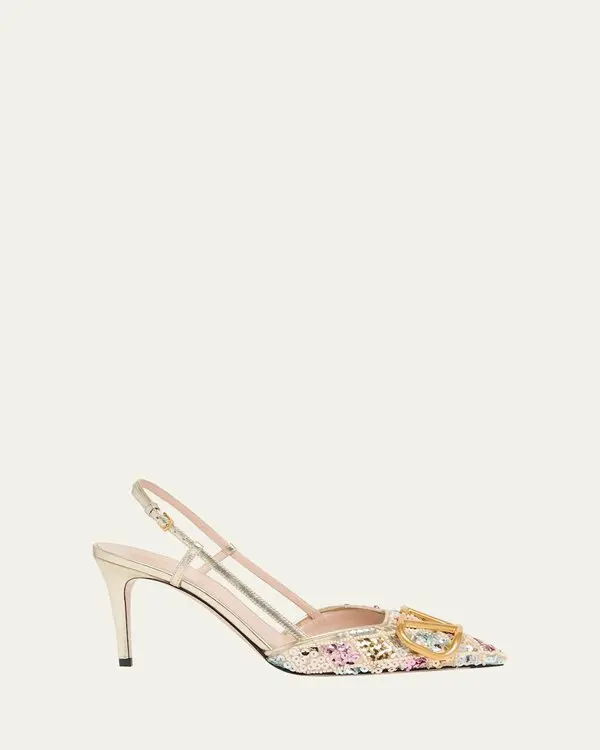 Valentino Garavani Vlogo Signature Sequined Slingback Pumps
