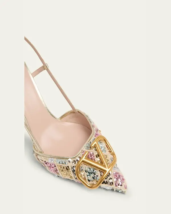 Valentino Garavani Vlogo Signature Sequined Slingback Pumps