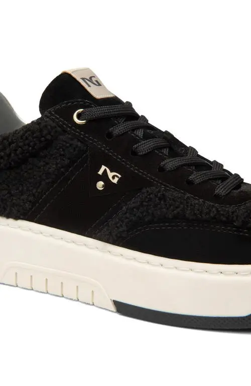 NEROGIARDINI Faux Shearling Trim Sneakers - Black Teddy