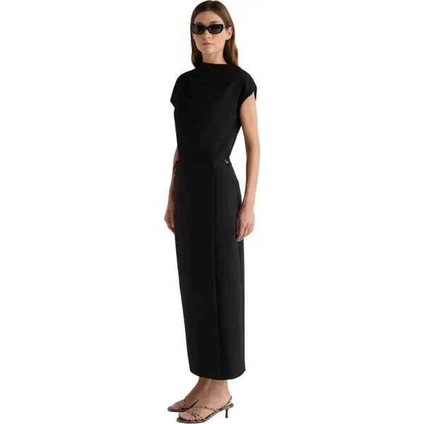 Modern Citizen Kenny Asymmetrical Neck Tee With Pleated Detailing - Black