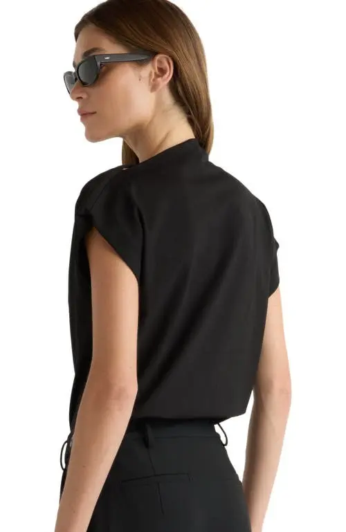 Modern Citizen Kenny Asymmetrical Neck Tee With Pleated Detailing - Black