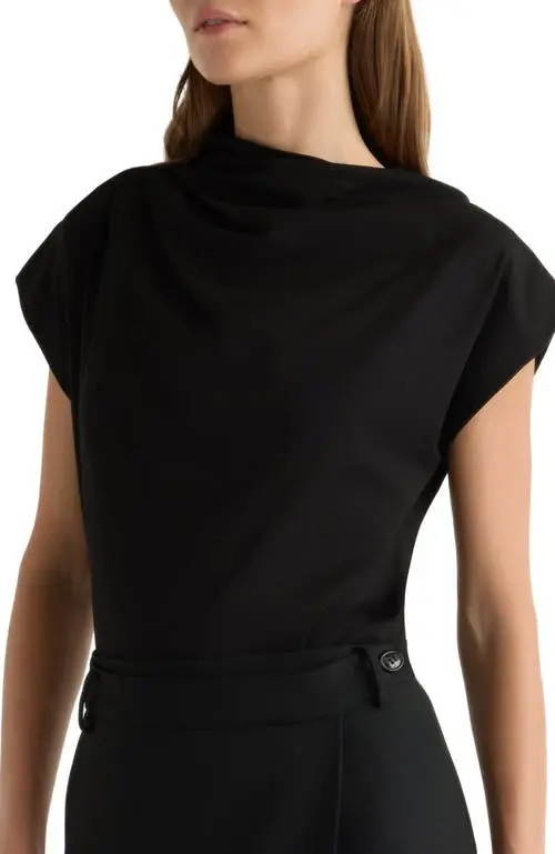 Modern Citizen Kenny Asymmetrical Neck Tee With Pleated Detailing - Black