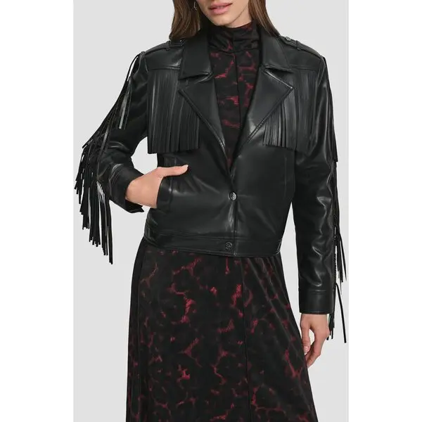 Dkny Fringe Faux Leather Jacket