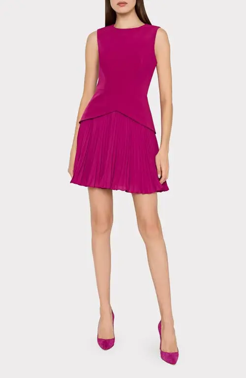 MILLY Haddy Mixed Media Pleated Mini Dress - Plum
