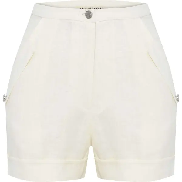 JENDUE Amara Denim Linen Shorts - Ecru