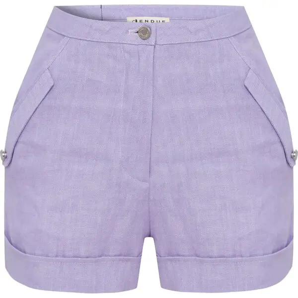 JENDUE Amara Denim Linen Shorts - Purple