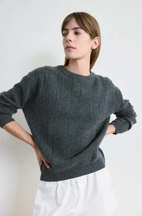 Almina Concept Ribbed Wool Crewneck Sweater - Grey