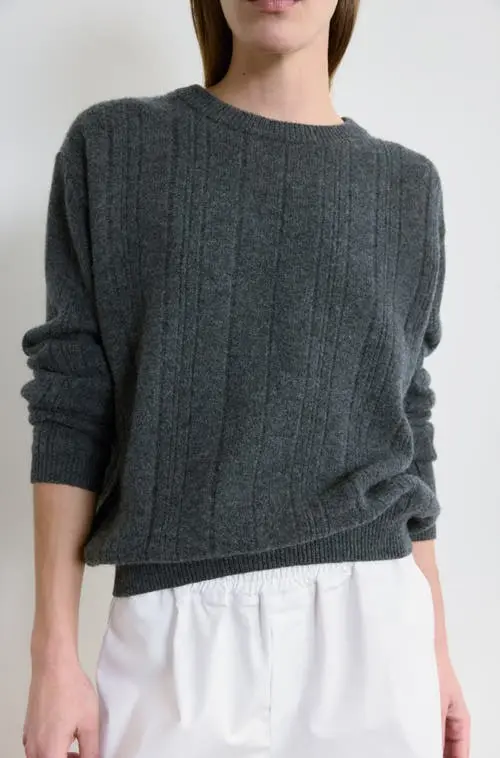 Almina Concept Ribbed Wool Crewneck Sweater - Grey