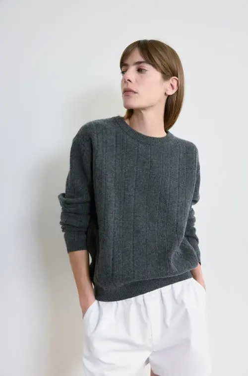 Almina Concept Ribbed Wool Crewneck Sweater - Grey