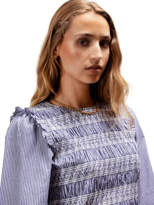 RO&ZO Striped Shirred Blouse - Blue